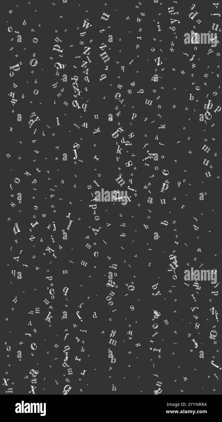 Falling letters of English language. White chalk characters of Latin ...