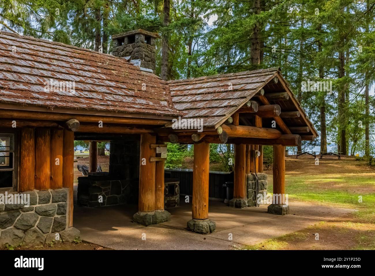 Rustic park picnic pavilion built by the Civilian Conservation Corps in ...