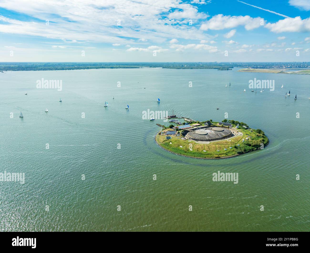 Aerial view of Pampus Island. The artificial island was built in 1887 ...