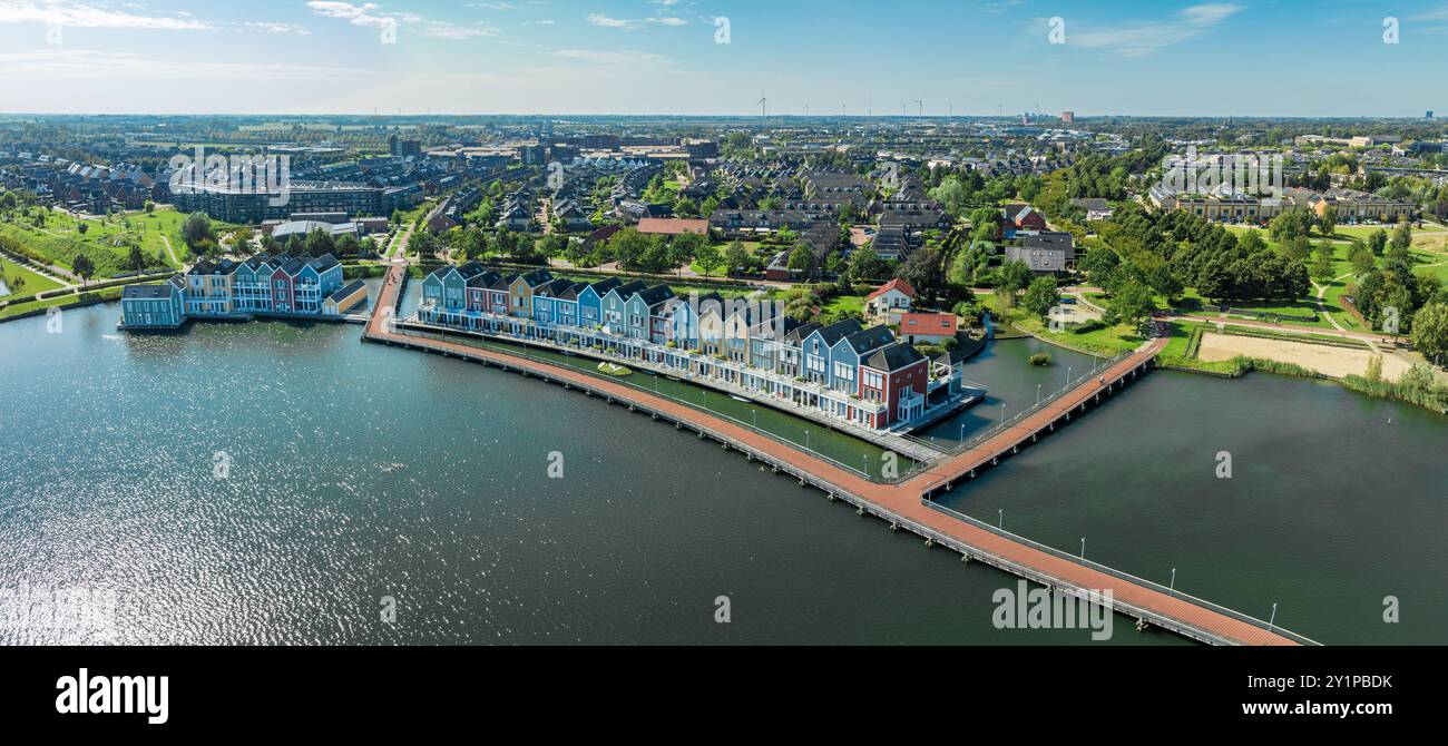 Aerial View Of Colorful Rainbow Houses In Houten The Netherlands Stock