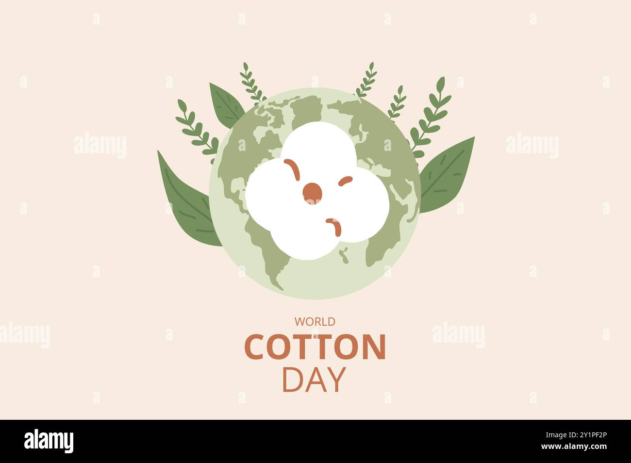 World cotton day banner template. Cotton boll on globe emblem. Eco ...
