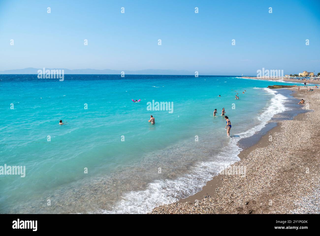 Rhodes Town, Greece – July 18, 2024. Elli Beach in Rhodes Town, Greece ...