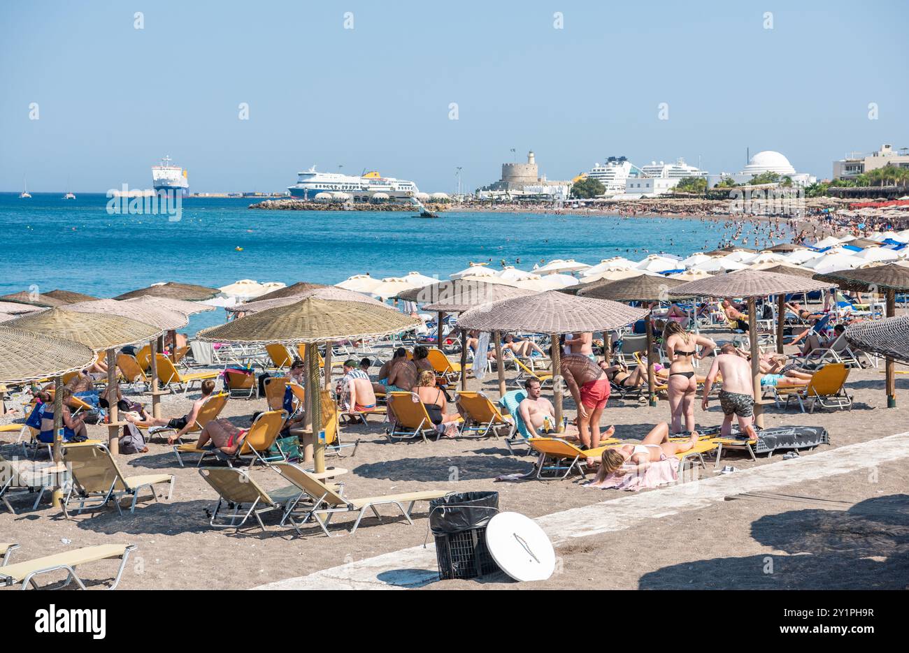 Rhodes Town, Greece – July 18, 2024. Elli Beach in Rhodes Town, Greece ...