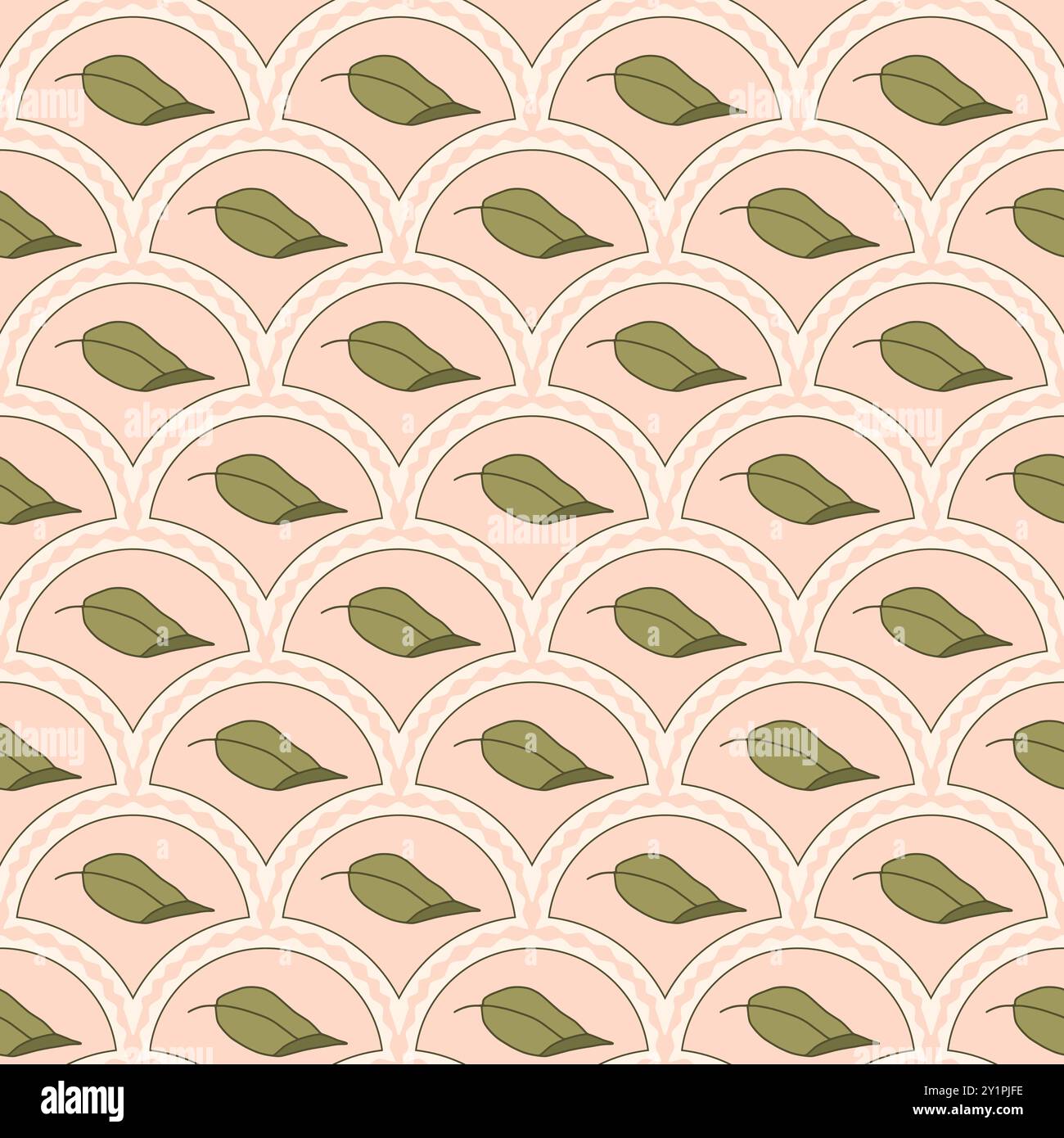 Leaves scallop seamless pattern. Foliage arch repeat background. Vector ...