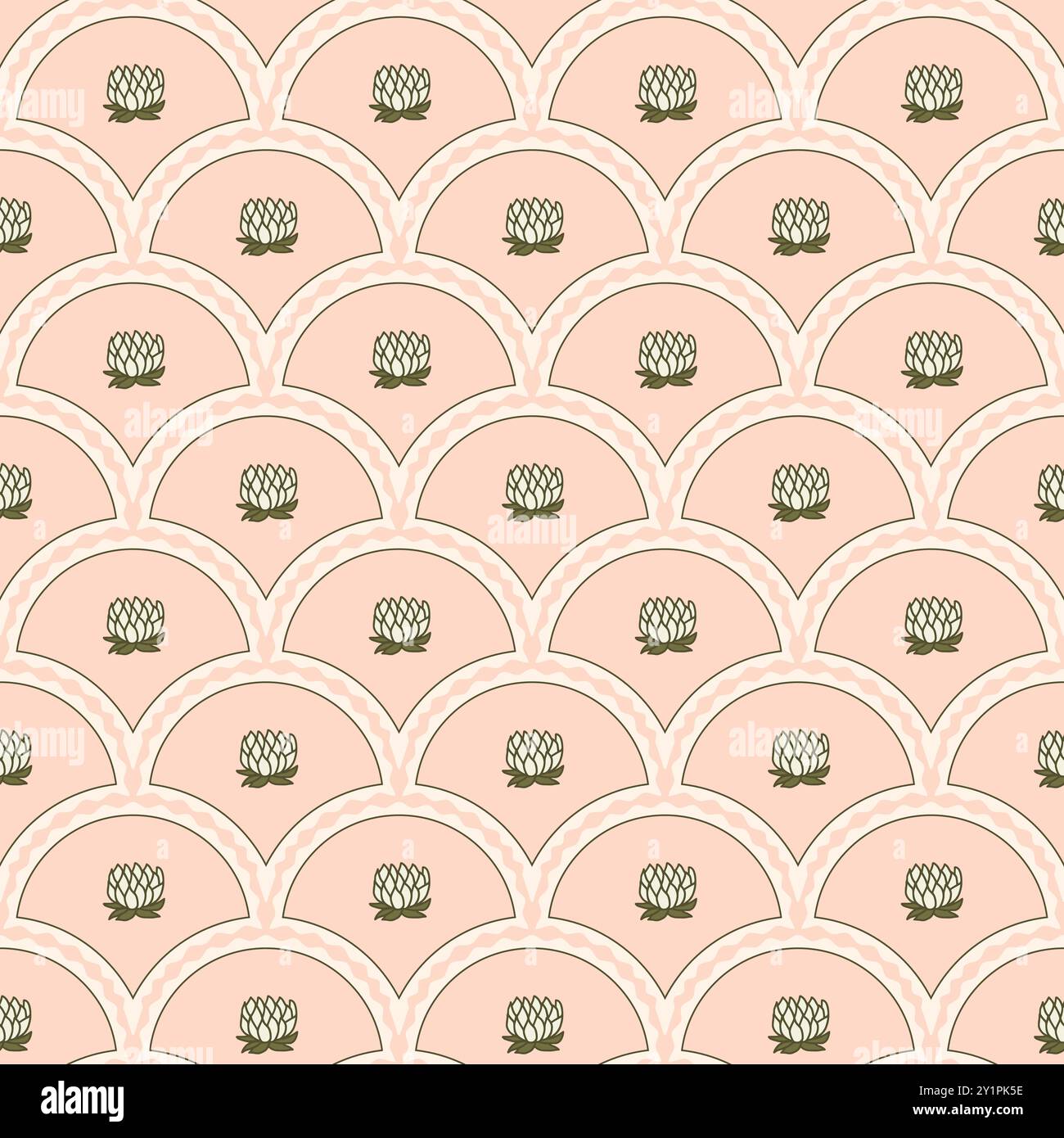 Flowers scallop seamless pattern. Floral arch repeat background. Simple ...