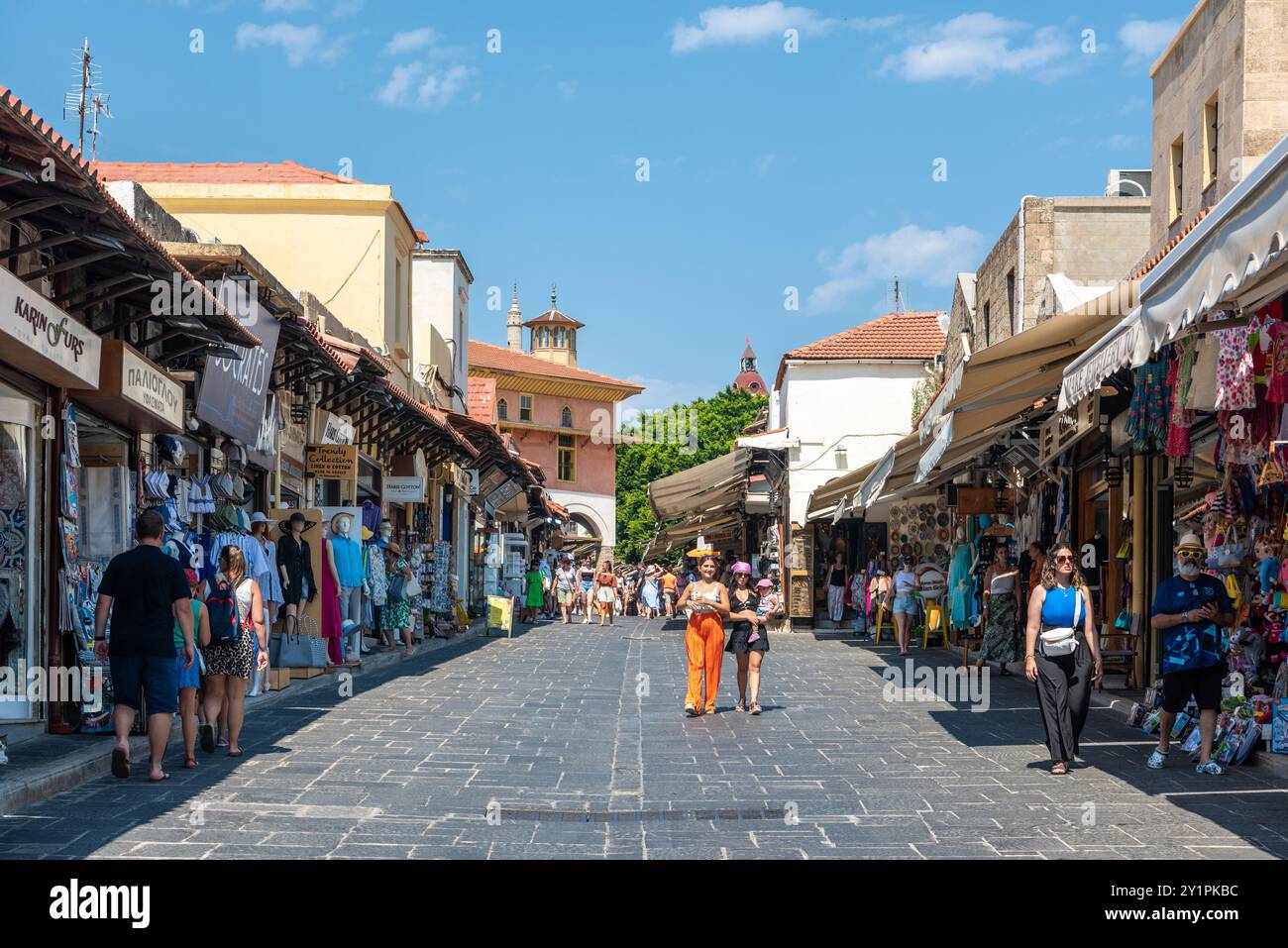 Rhodes Town, Greece – July 19, 2024. Sokratous pedestrian street in the ...