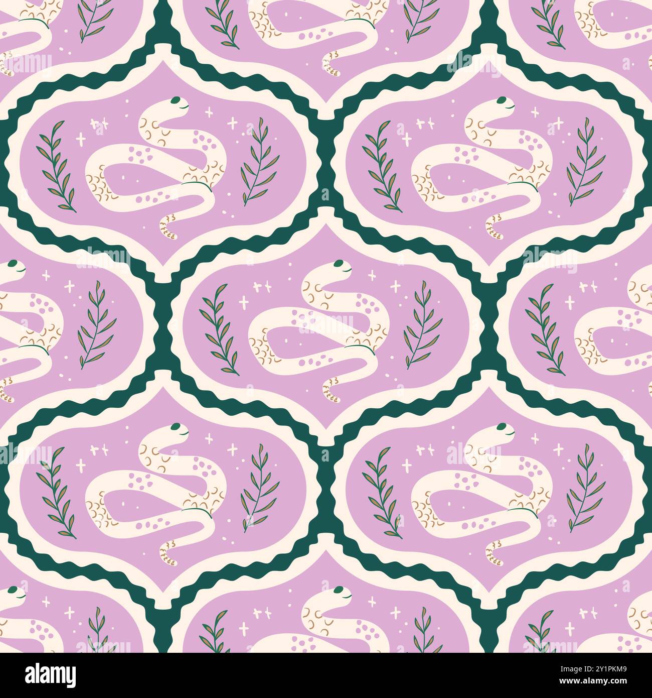 Snakes damask seamless pattern. Reptiles repeat background. Animal ...