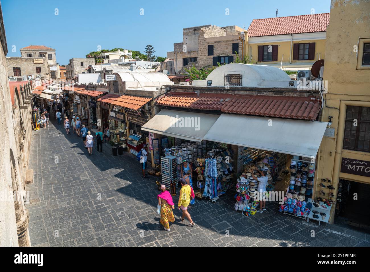 Rhodes Town, Greece – July 19, 2024. View over Aristotelous street in ...