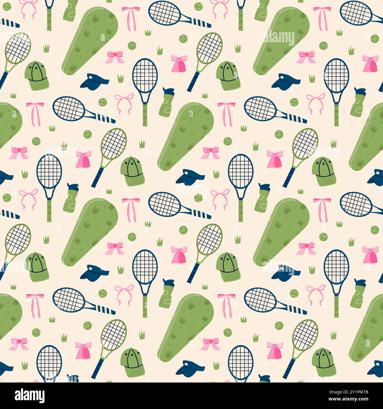 Tennis preppy seamless pattern. Racket, balls and tennis bags with bow ...
