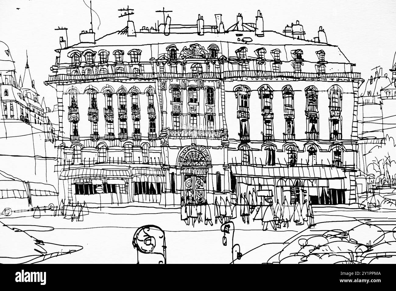 Urban drawing building and infrastructure in black and white ...