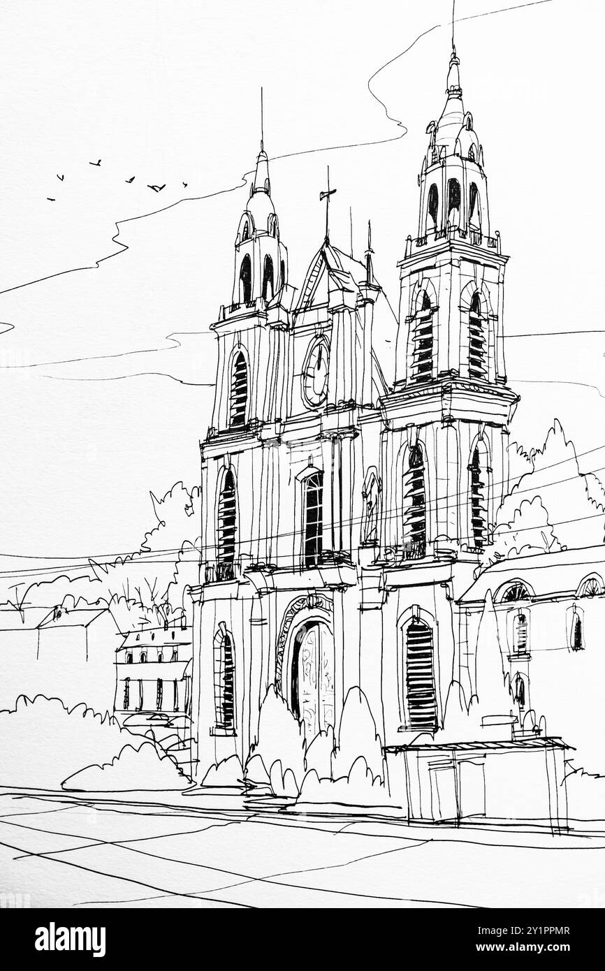 Urban drawing building and infrastructure in black and white ...