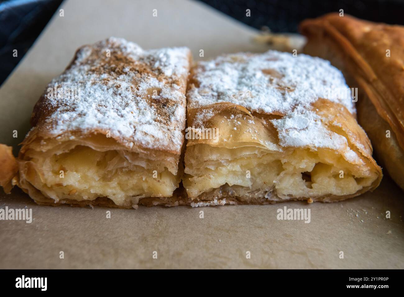 Bougatsa, a traditional Greek breakfast food. Bougatsa has several ...