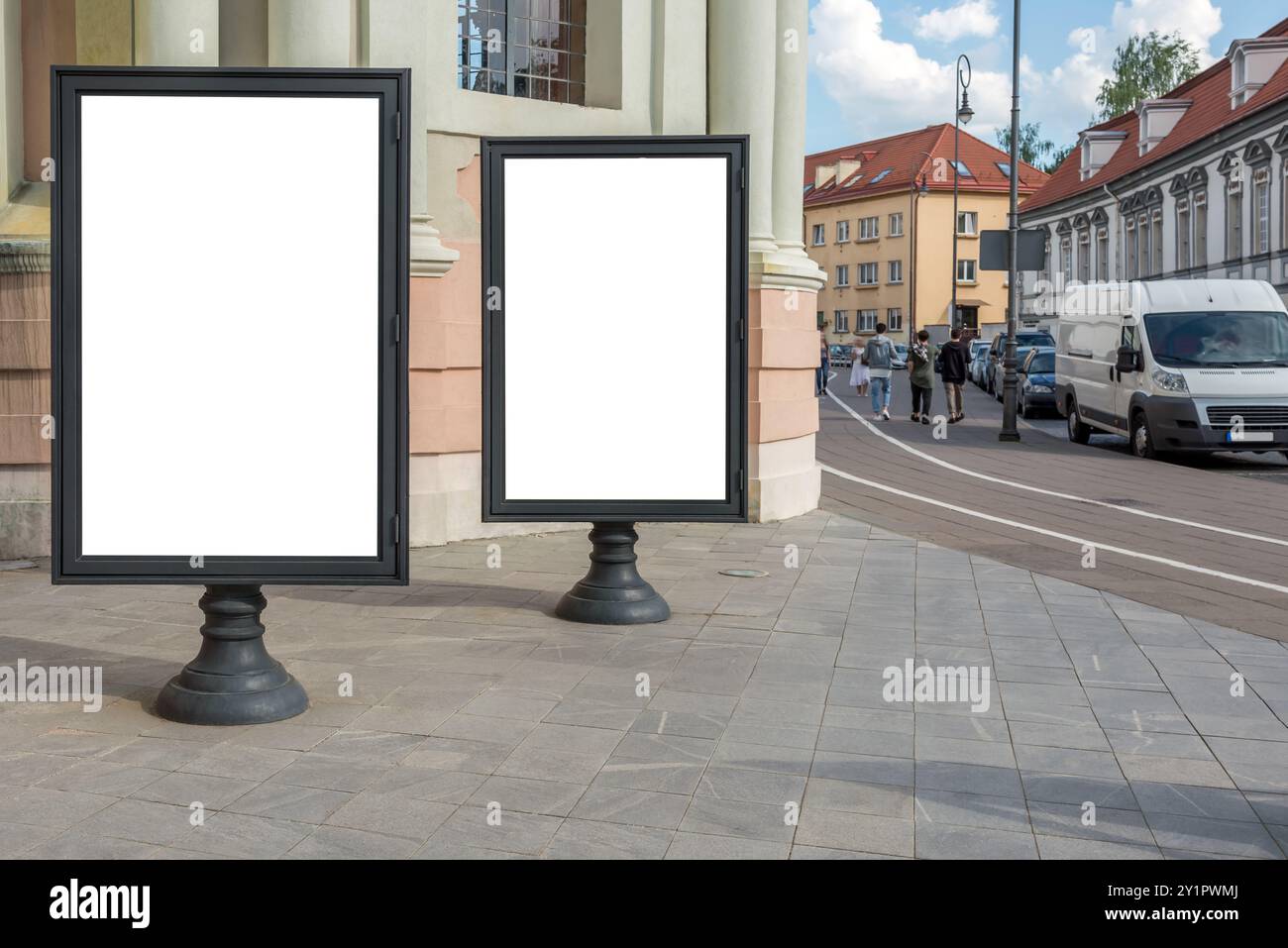 Mockup Of Two Wooden Billboards On The Pavement. Advertising Blank ...