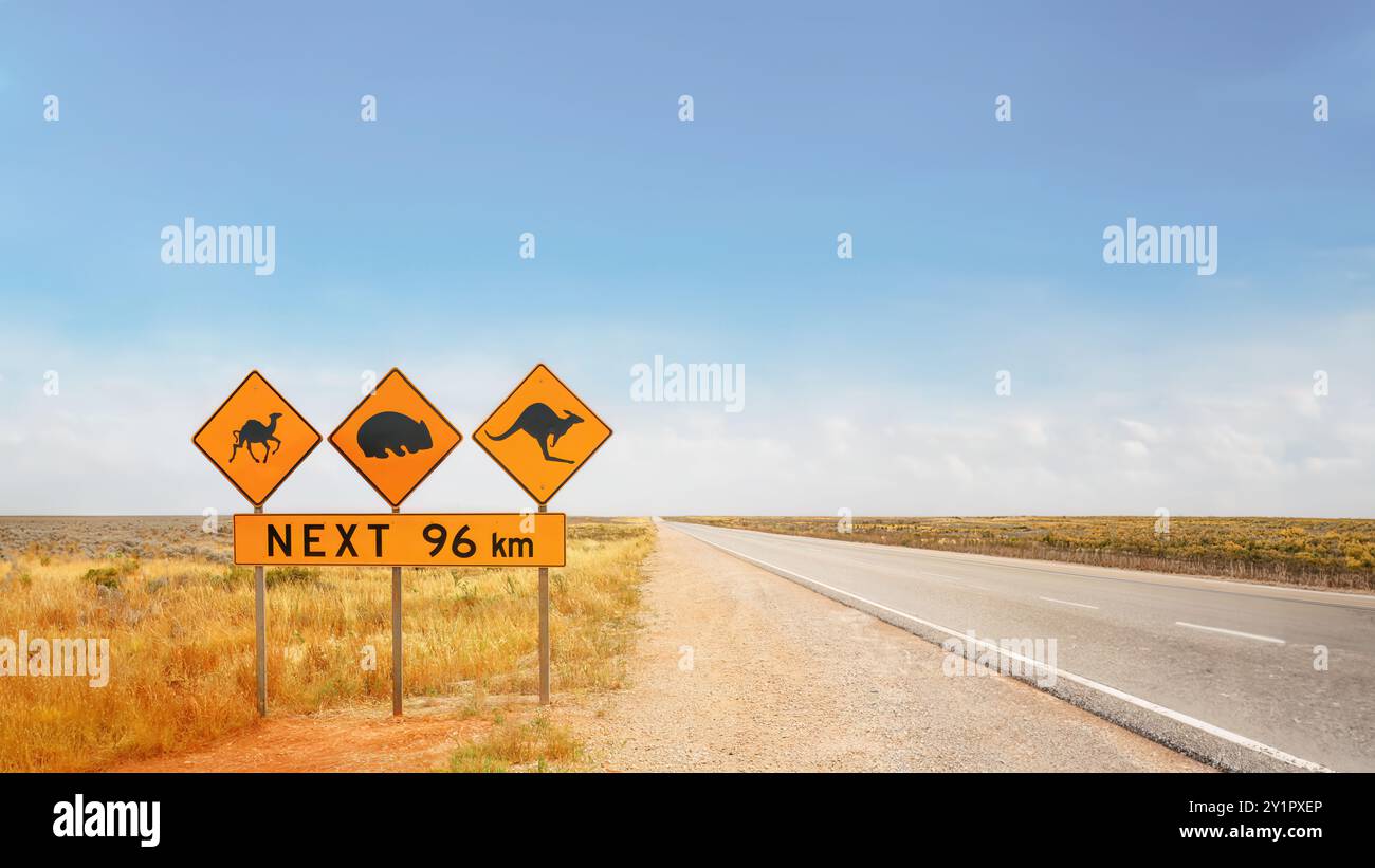 An Australien Road sign on the Eyre Highway in Western Australia ...