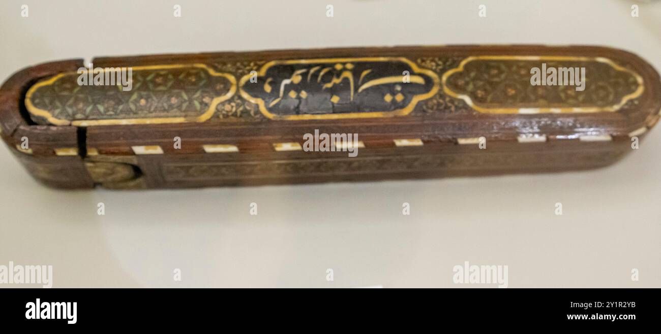 Islamic pencil case for learning the Quran, 19th century, wood and bone ...