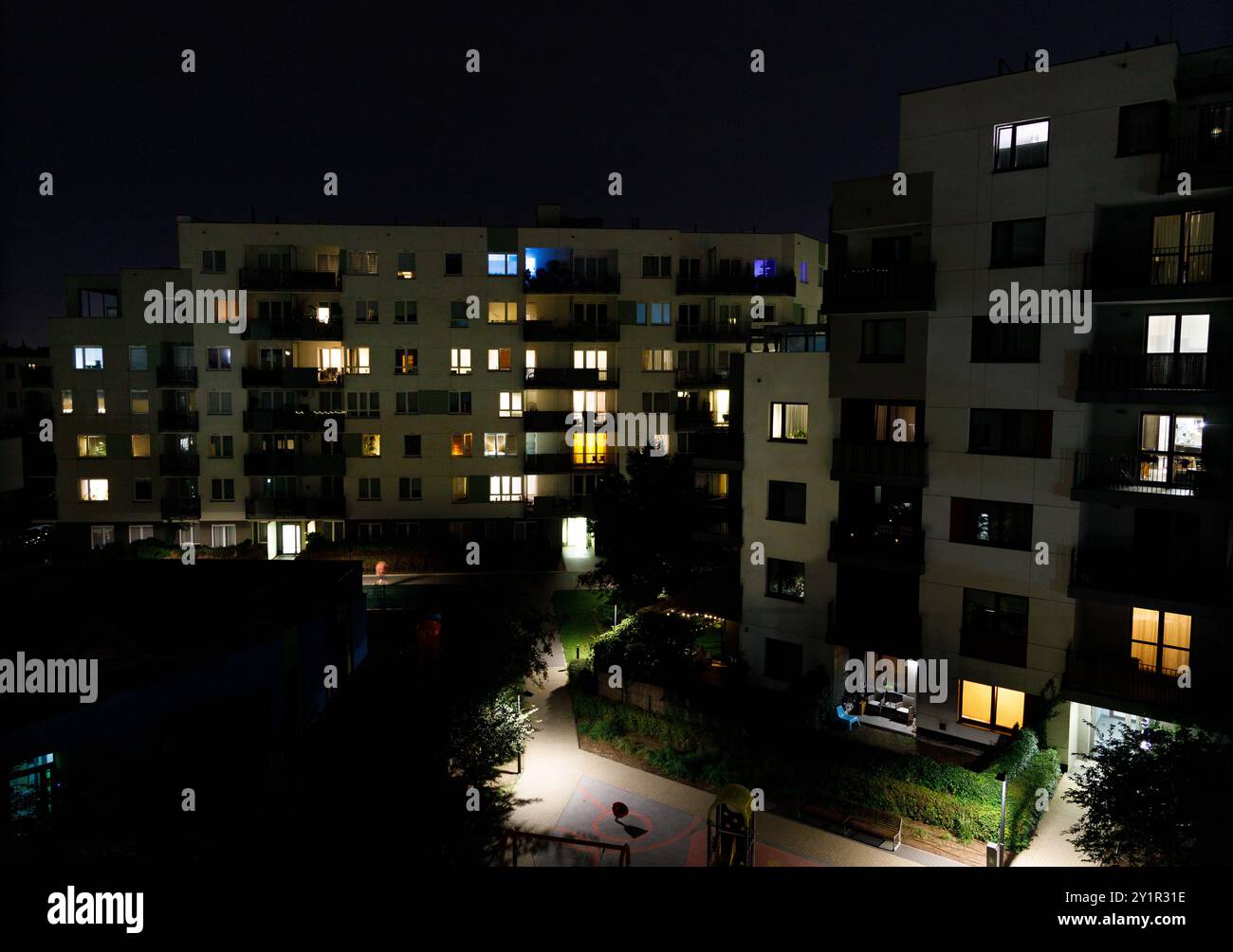 A Block of flats in night, Warsaw Poland Stock Photo - Alamy