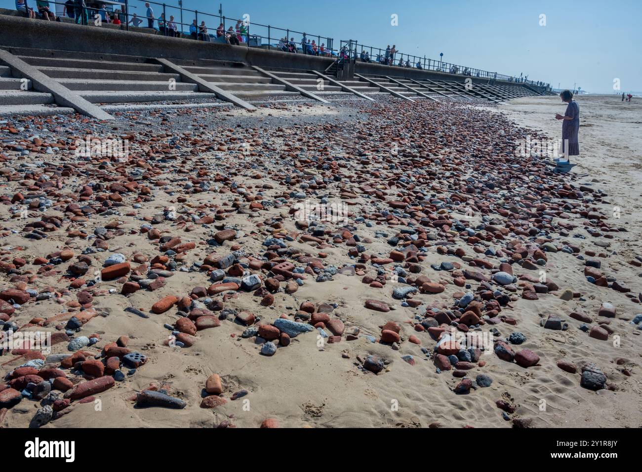 Part of the "Rubble shore" on Crosby beach near Liverpool with remains ...