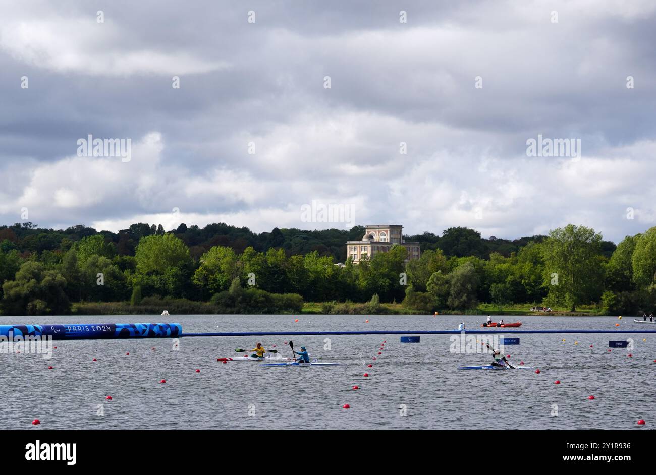 General view of action during the Women's Kayak Single 200m - KL3 Final at the Vaires-sur-Marne ...