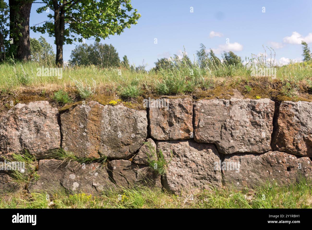 stone wall among grass, ruins of ancient fortifications Stock Photo - Alamy