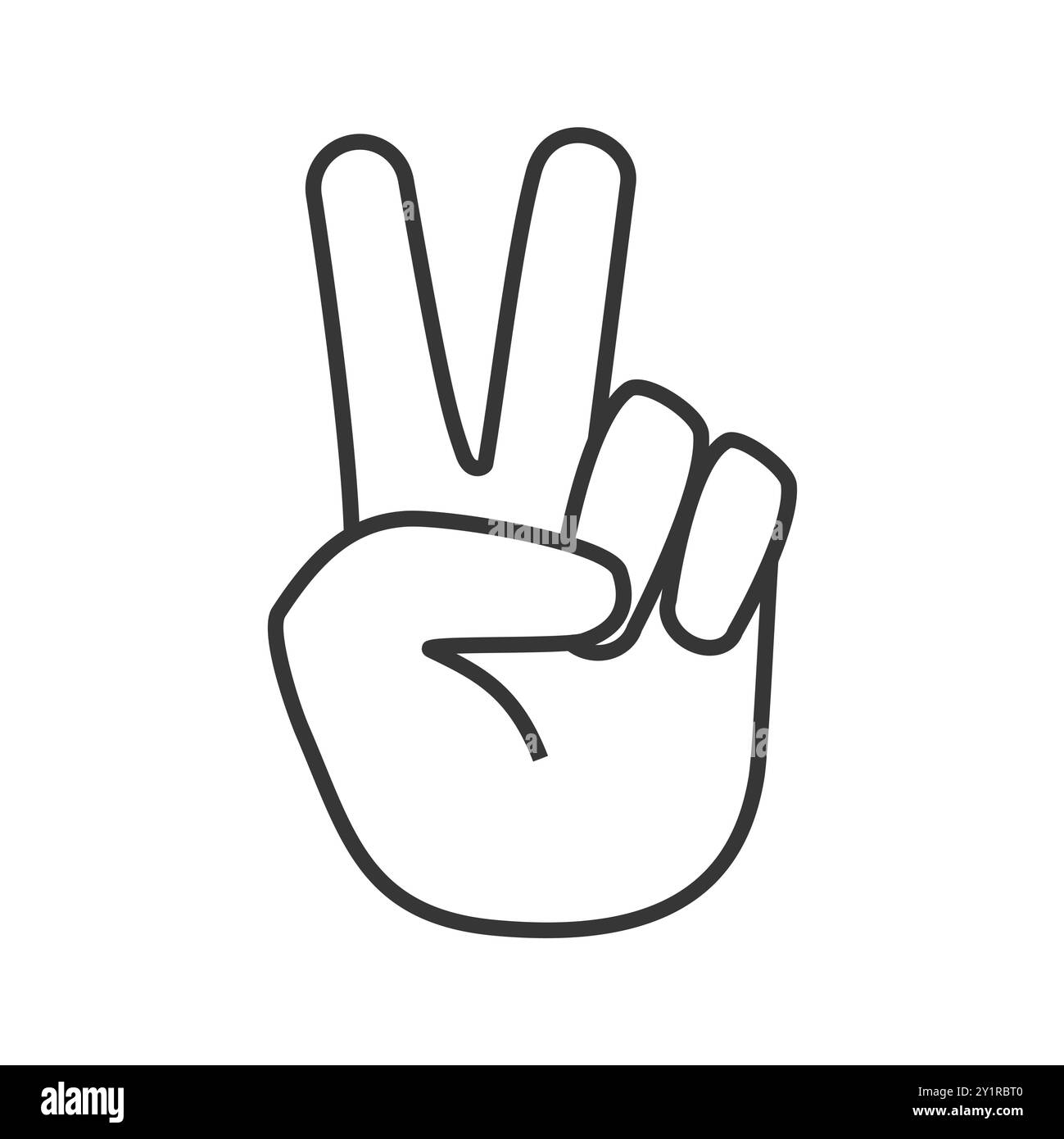 Line art vector illustration of a victory sign hand gesture ...
