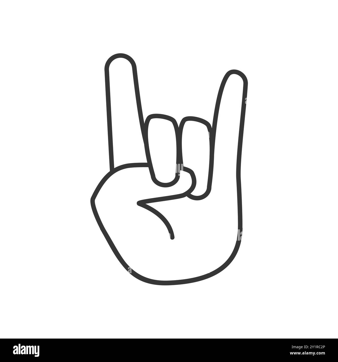 Line art vector illustration of a rock on hand gesture, symbolizing ...