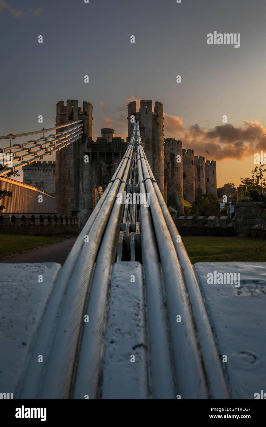 Conway/Conwy suspension bridge looking toward the castle, Conwy, Wales ...
