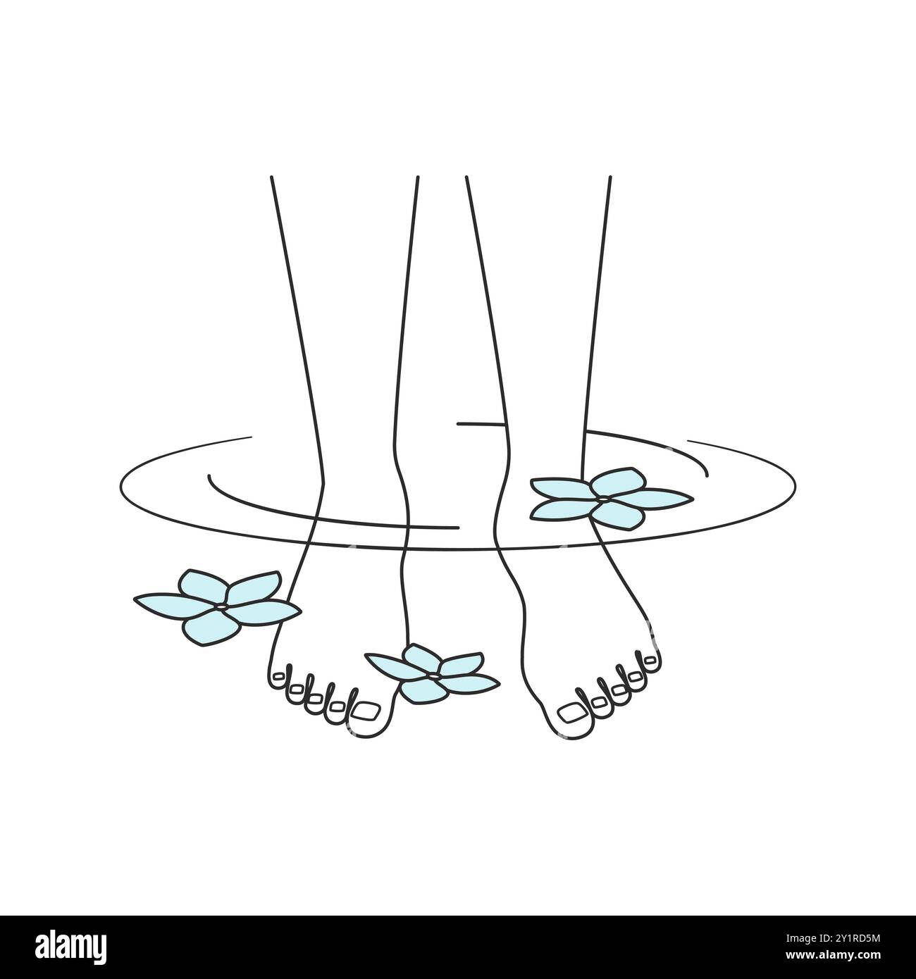 Vector line art depicting feet soaking in spa water with flowers, ideal ...