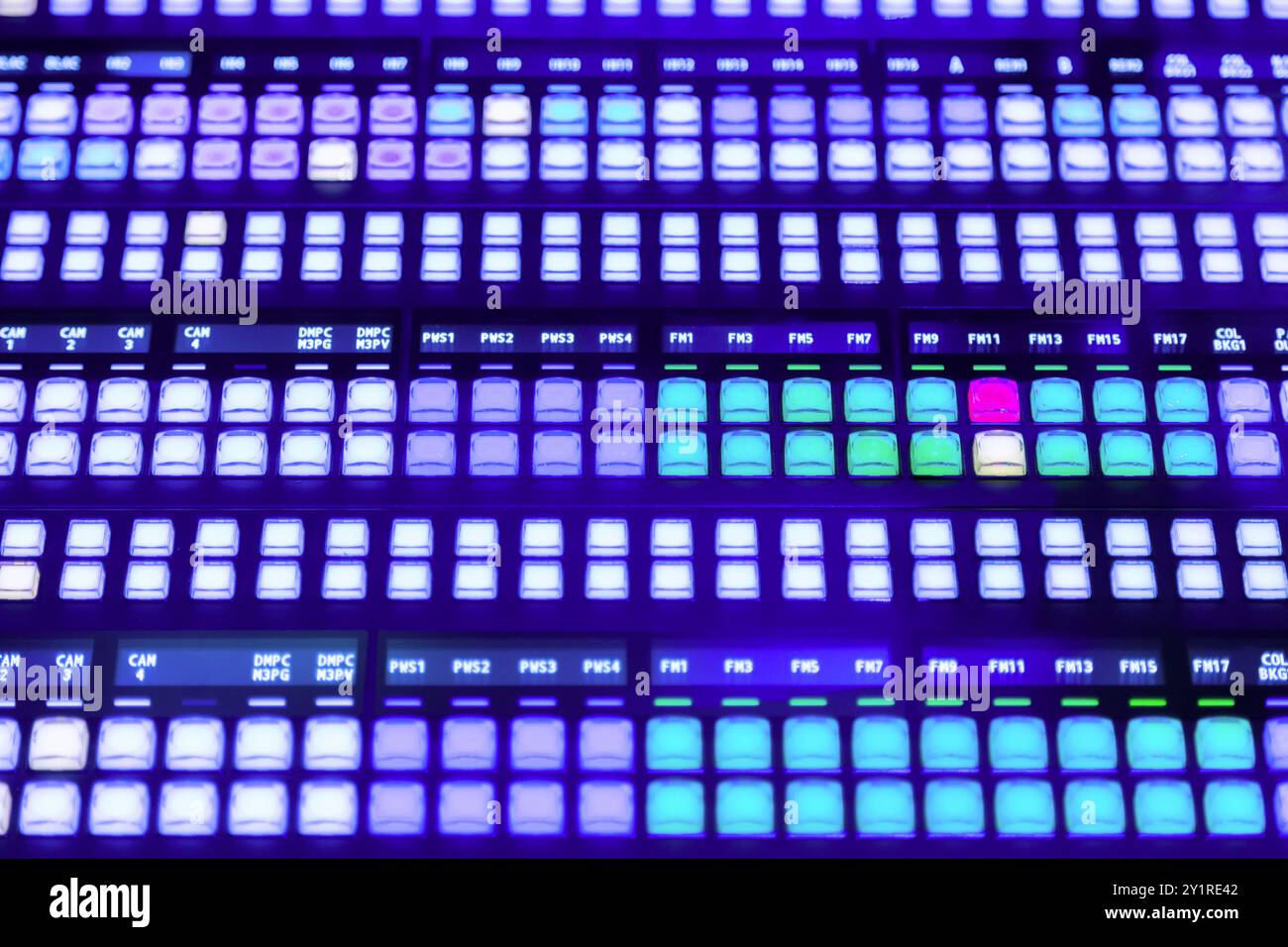 Control broadcasts in recording studio. Modern video mixer panel with ...