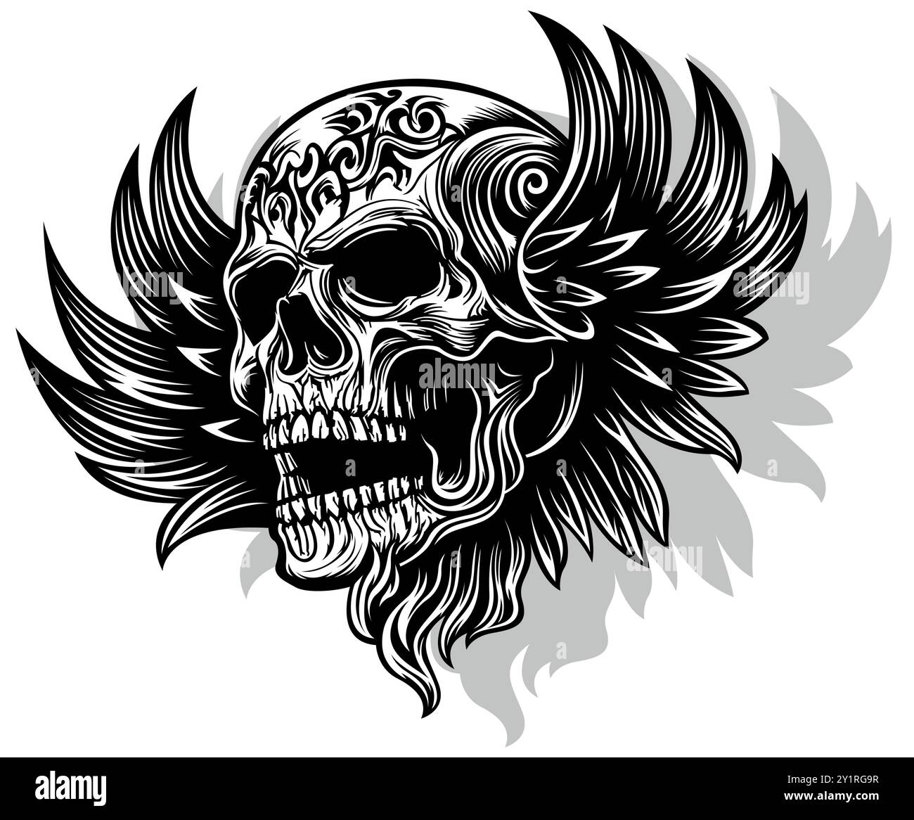 Human Decorated Skull with Wings Stock Vector Image & Art - Alamy