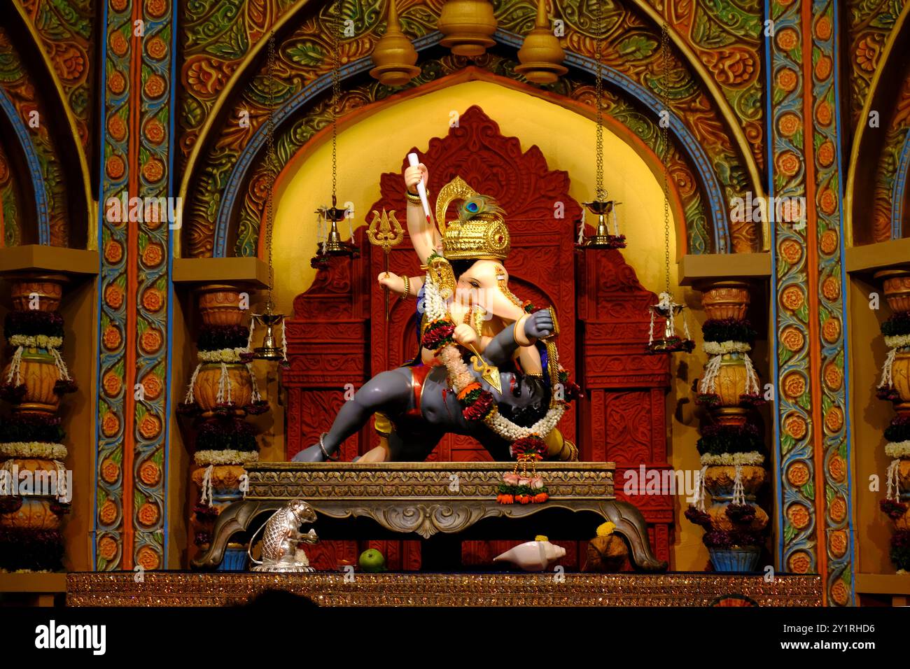 07 September 2024, Pune, Maharashtra, India, Beautiful idol of Lord Ganesh installed by ...