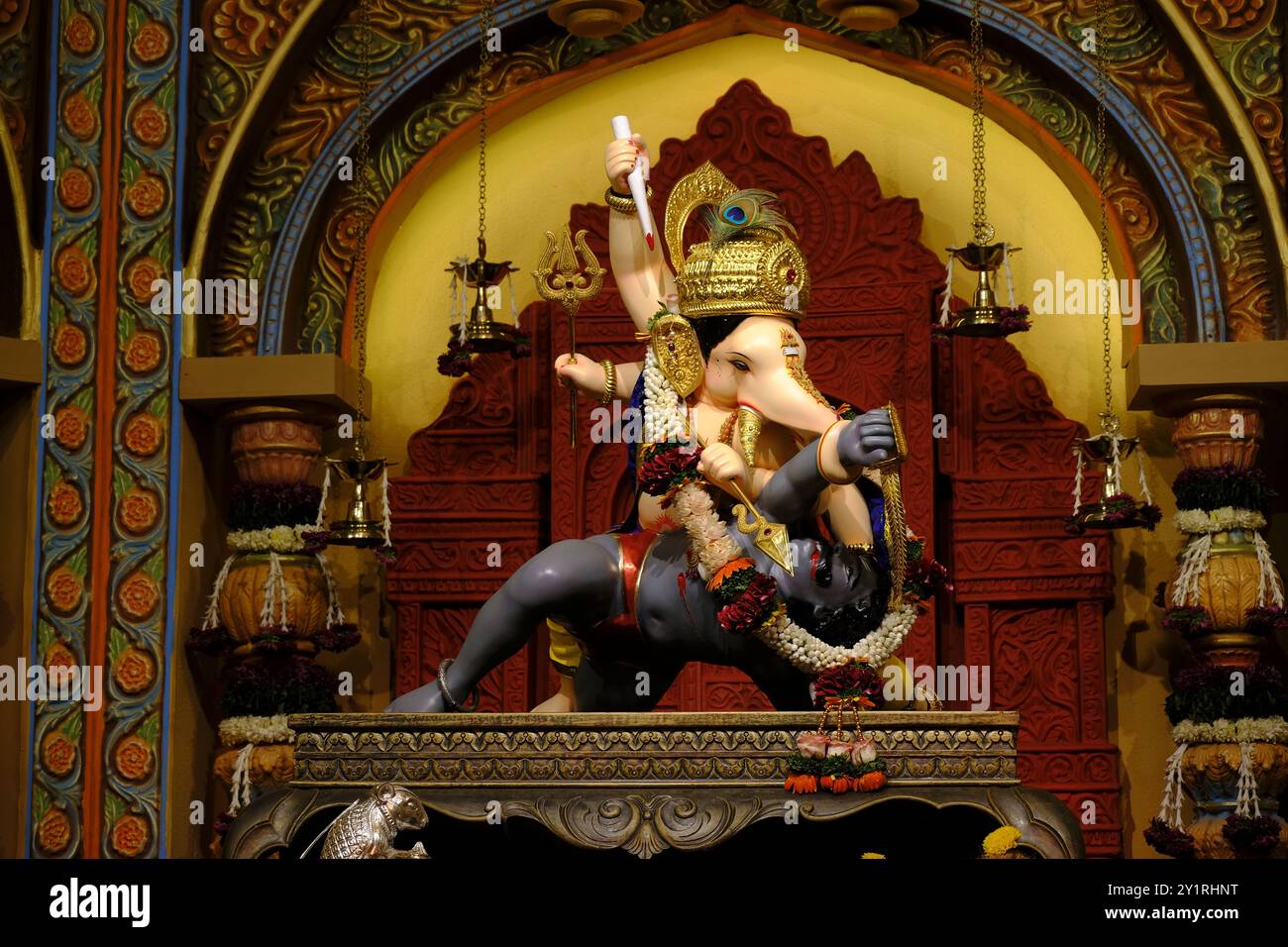 07 September 2024, Pune, Maharashtra, India, Beautiful idol of Lord Ganesh installed by ...