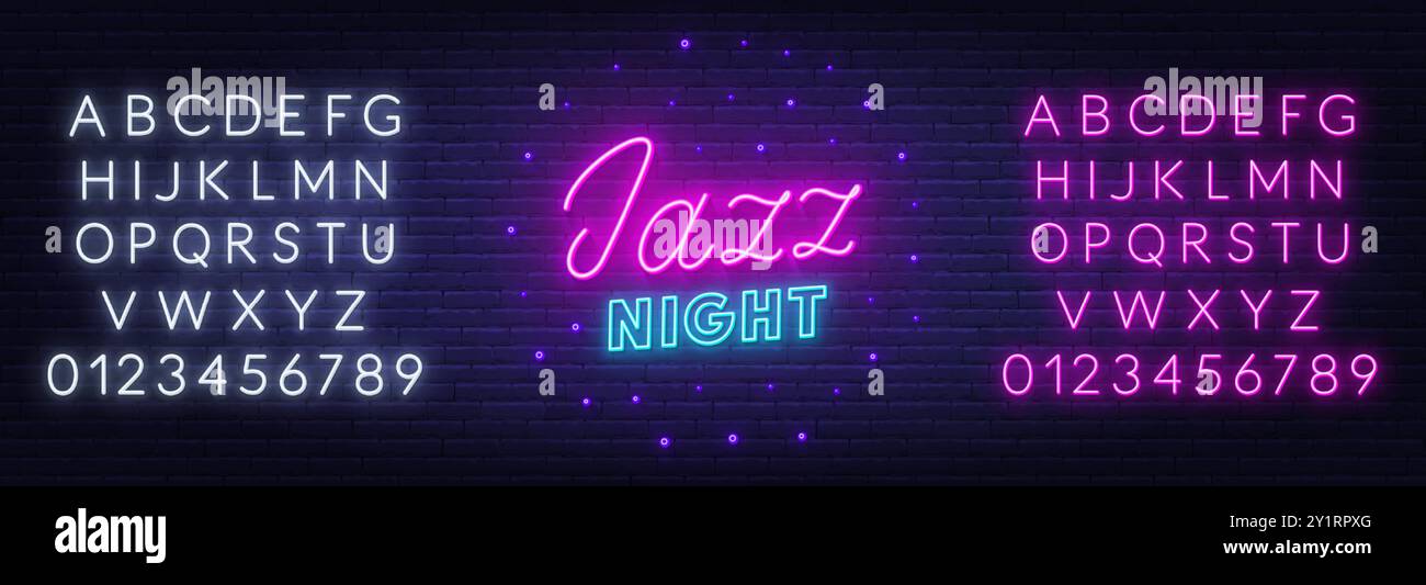 Jazz Night neon lettering on brick wall background Stock Vector Image ...