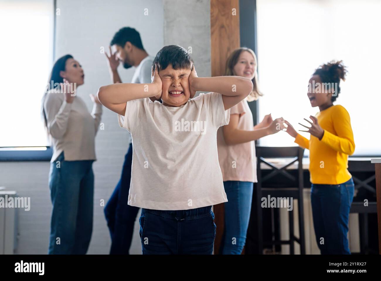 Family arguments and fights make children stressful angry or sad Stock ...