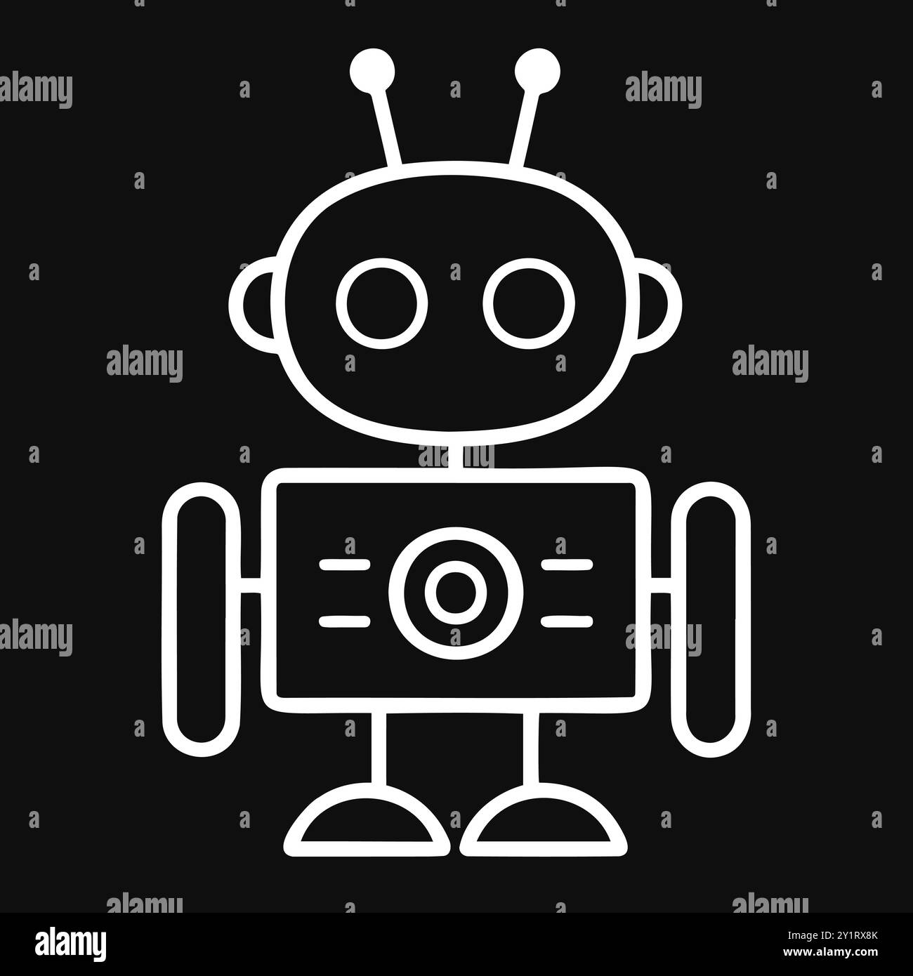 Cute Robot Character in Minimalistic Line Art Style Stock Vector Image ...