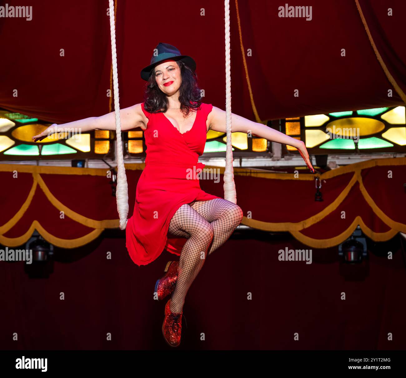 irish singer Camille O'Sullivan on a trapeze in Spiegeltent at ...
