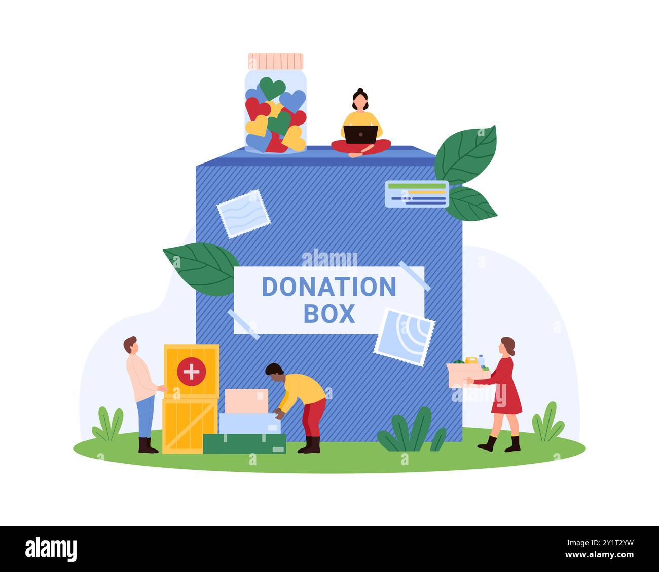 Charity, help of volunteers and non profit organization. Tiny people ...