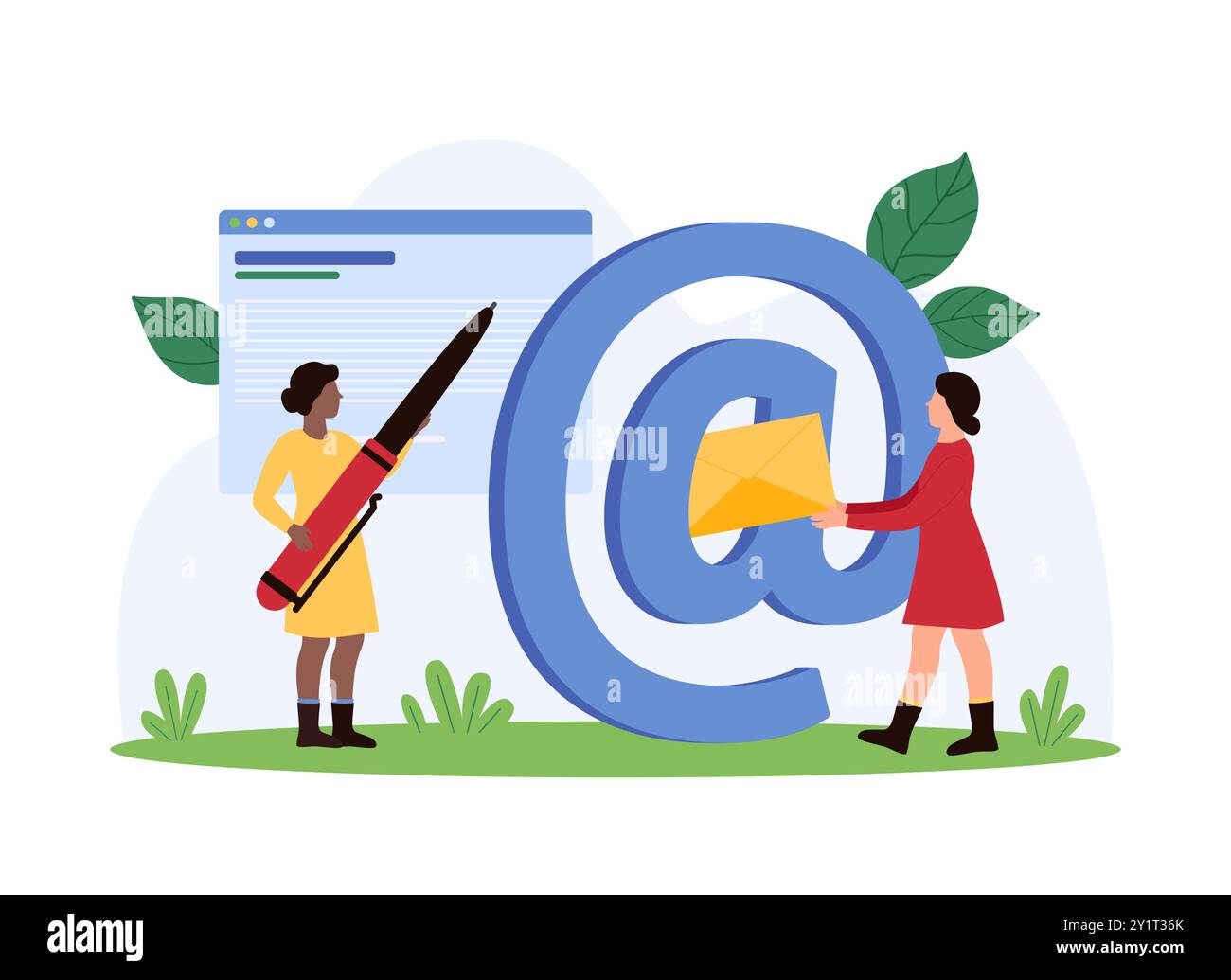 Email communication, write and send letter to contact. Tiny people ...