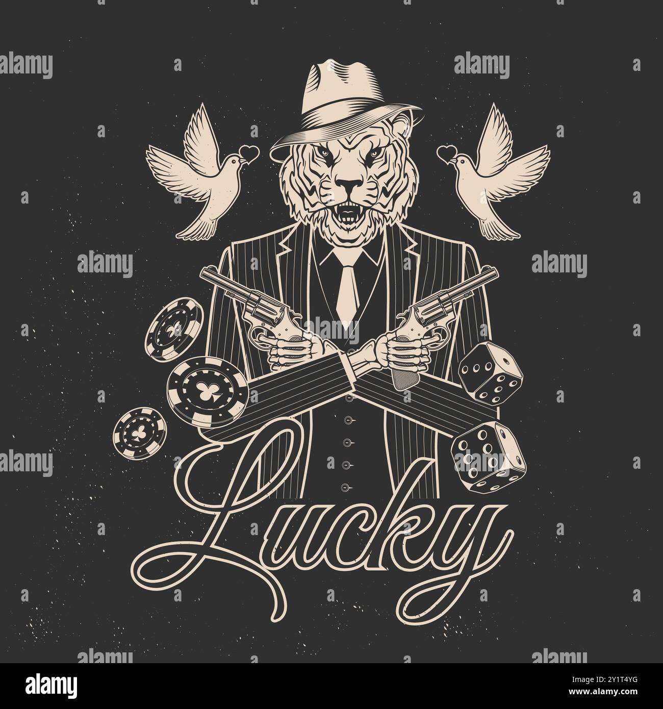 Lucky. Gambling vintage print, logo, badge design with dove, casino ...