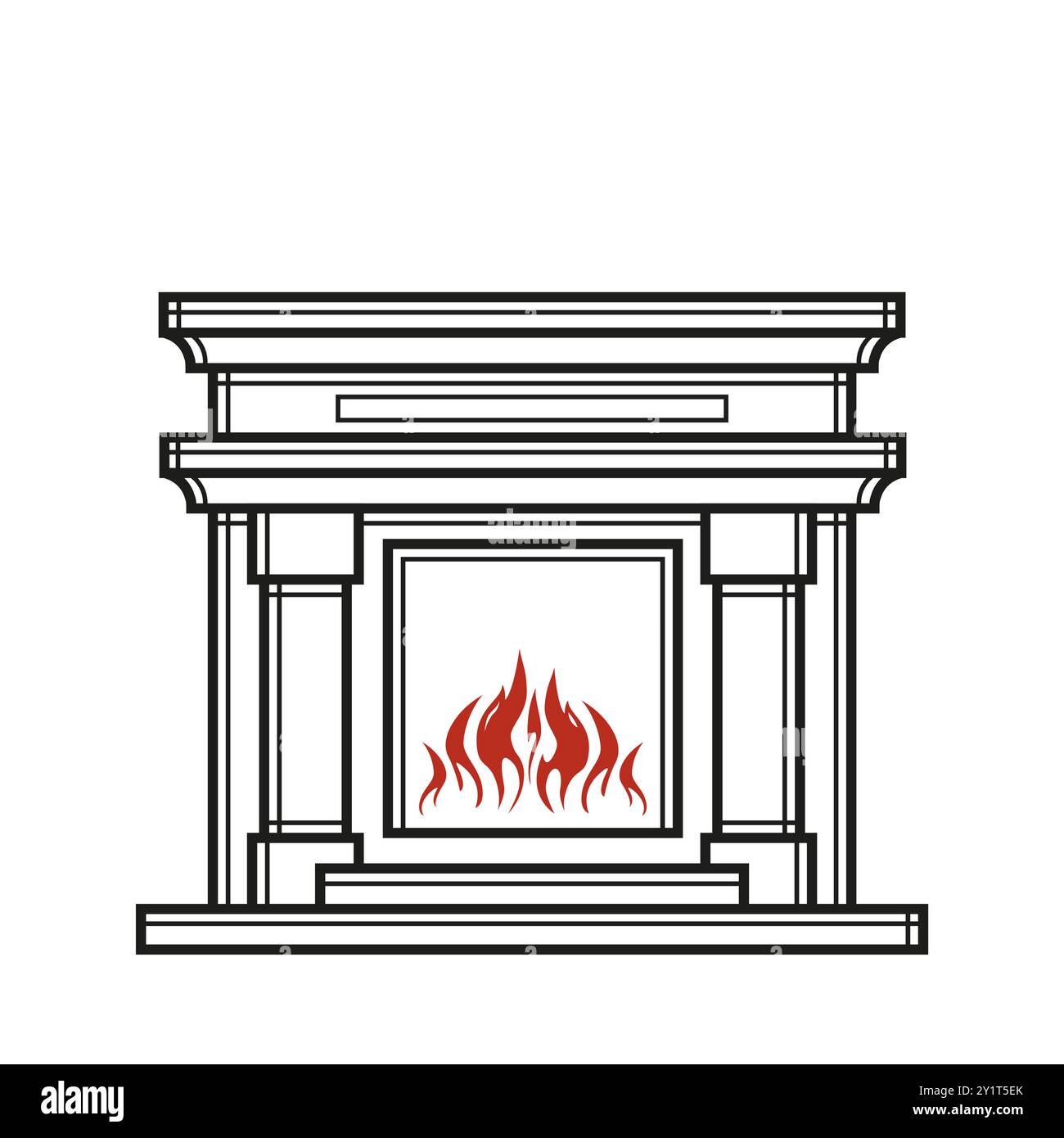 Furnace outline editable stroke icon. Fireplace sign. Vector ...