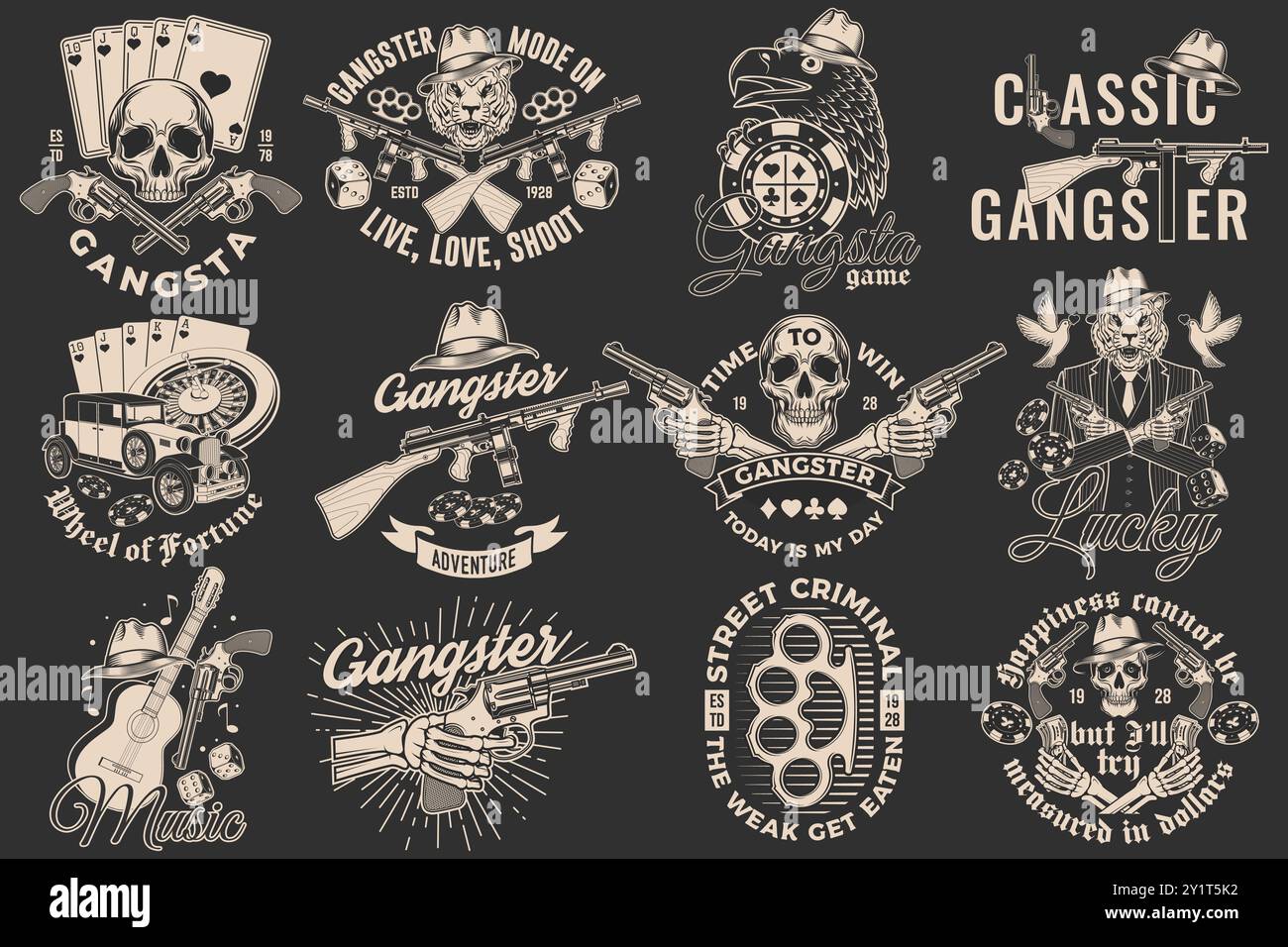 Set of gangster club badge design. Vector illustration. Vintage ...