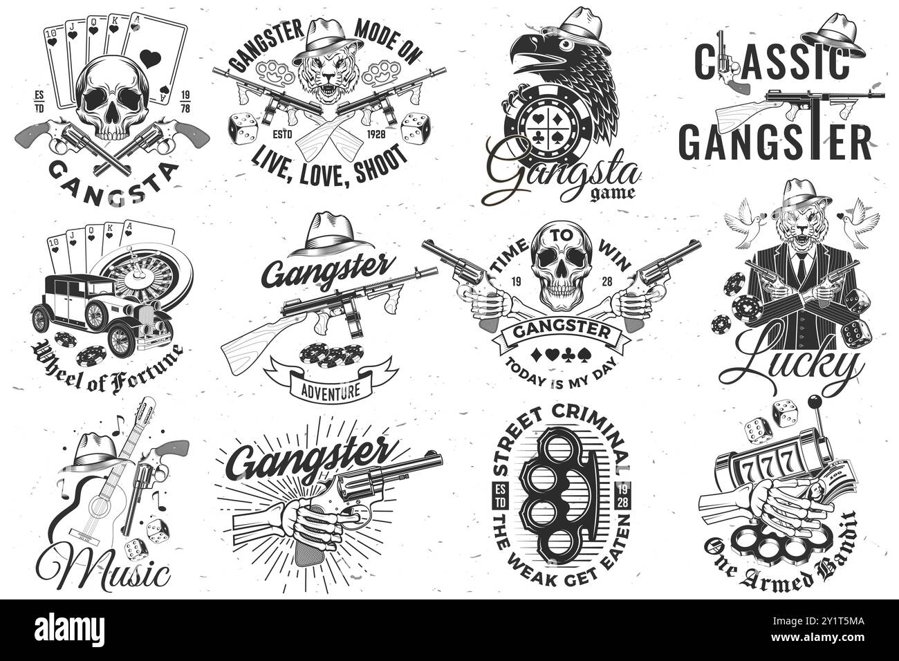 Set of gangster club badge design. Vector. Vintage monochrome label ...