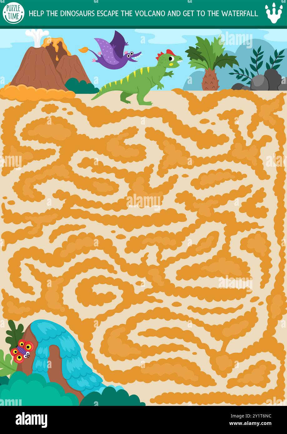 Dinosaur maze for kids with cute animals and ancient world landscape ...
