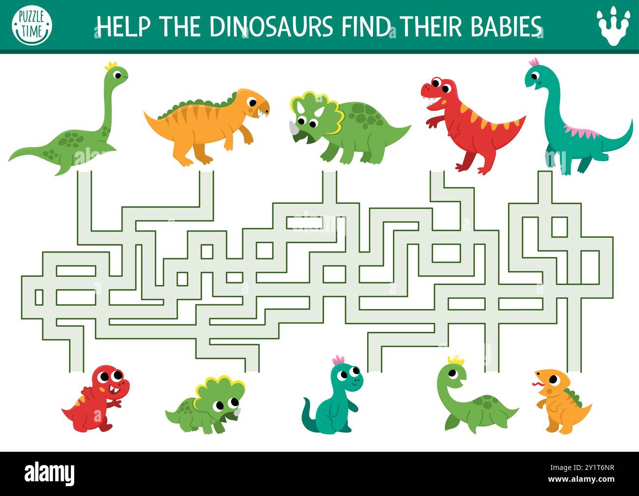 Dinosaur maze for kids with cute animals and their babies. Simple ...