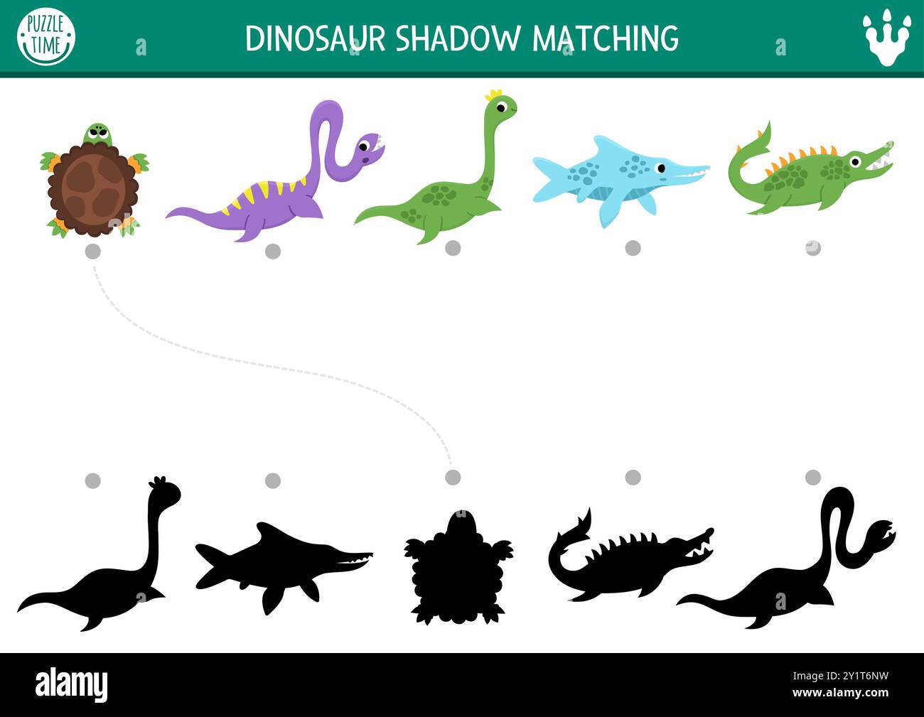 Dinosaur shadow matching activity with water animals. Prehistoric ...