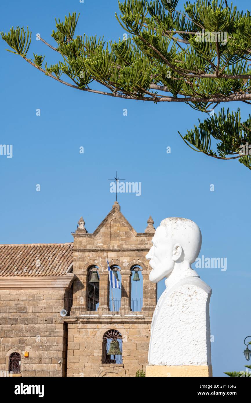 church of nikolaos molou with statue bust of pavlos karreris in solomos ...