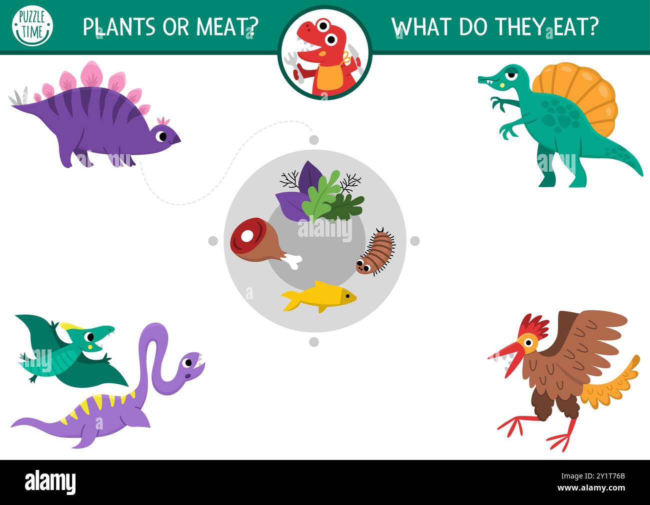 Dinosaur matching activity with cute animals and food they eat ...