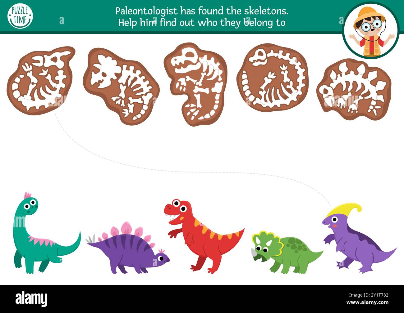 Dinosaur matching activity with cute animals and their skeletons ...