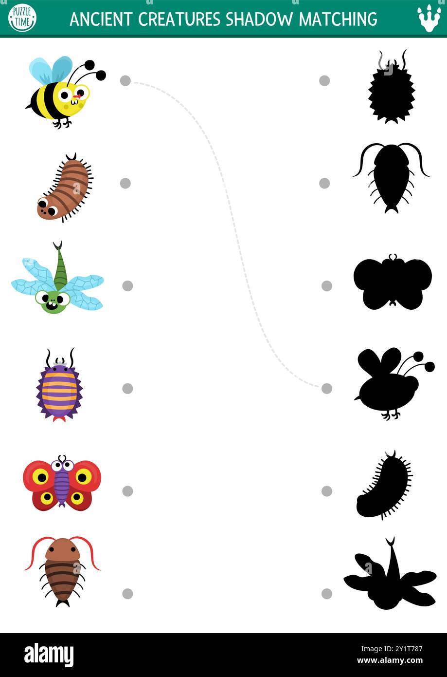Dinosaur shadow matching activity with ancient insects. Prehistoric ...