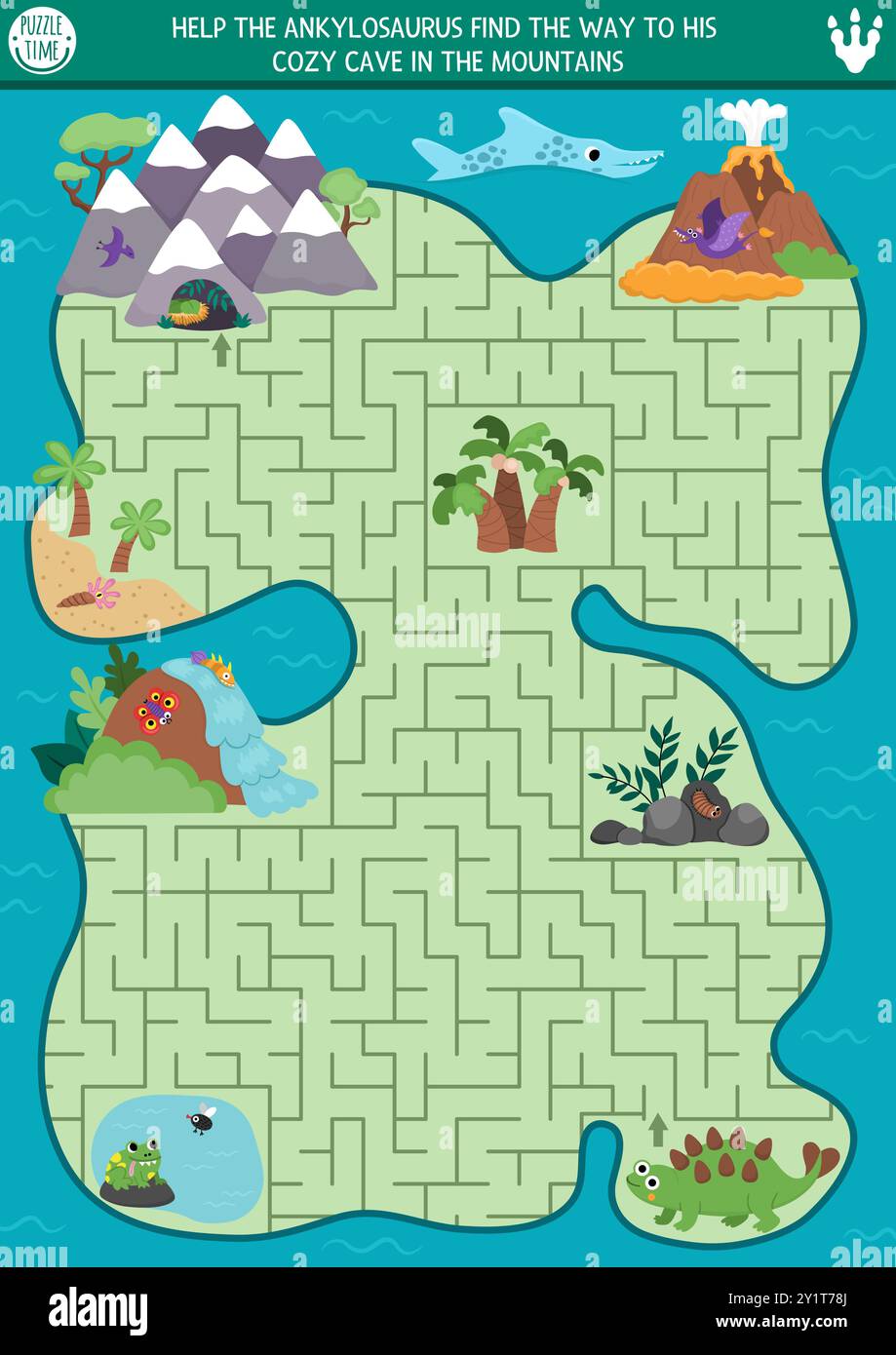 Dinosaur maze for kids with cute animals and ancient world landscape ...