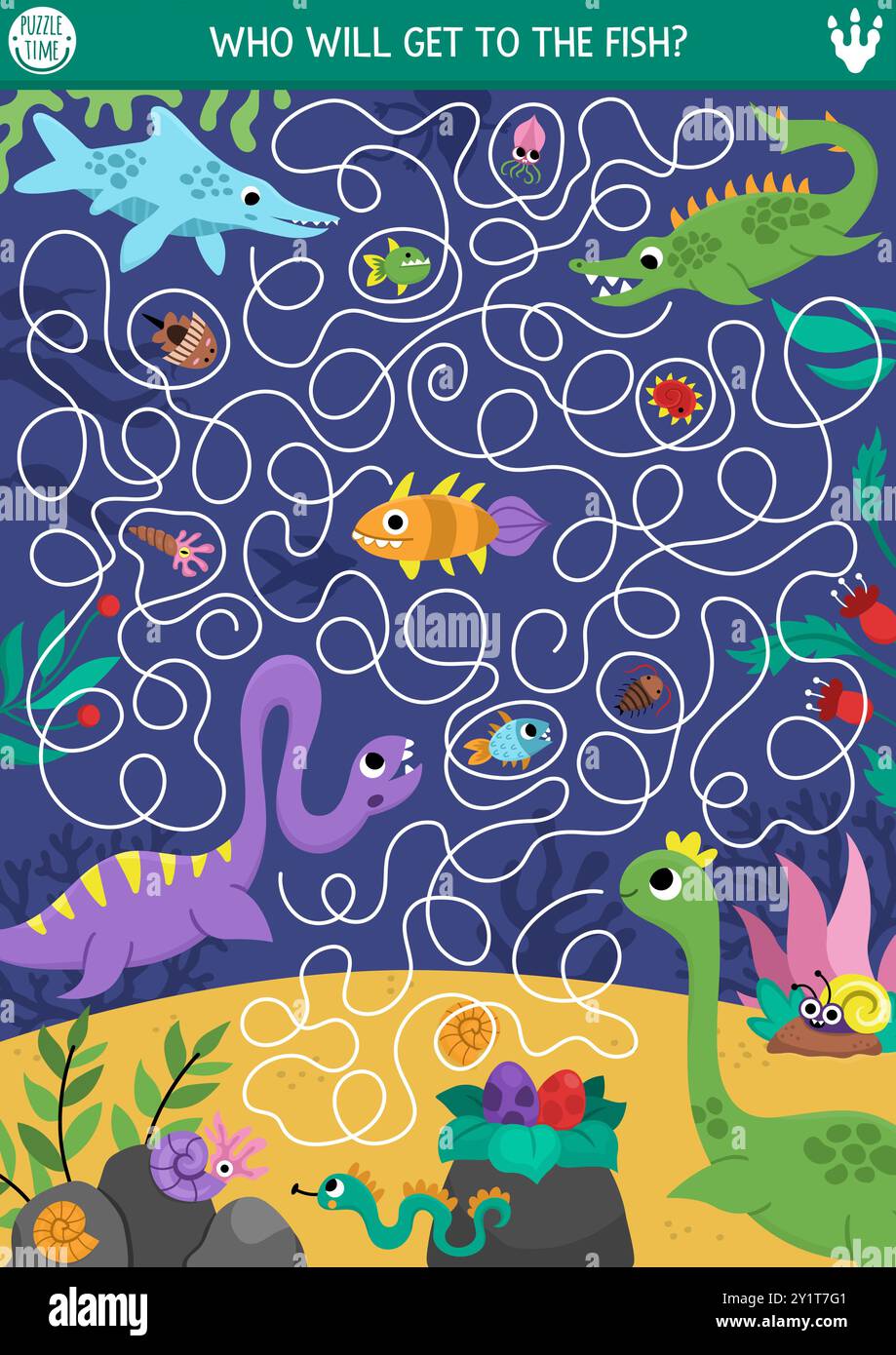 Marine dinosaur maze for kids with cute animals and ancient world ...